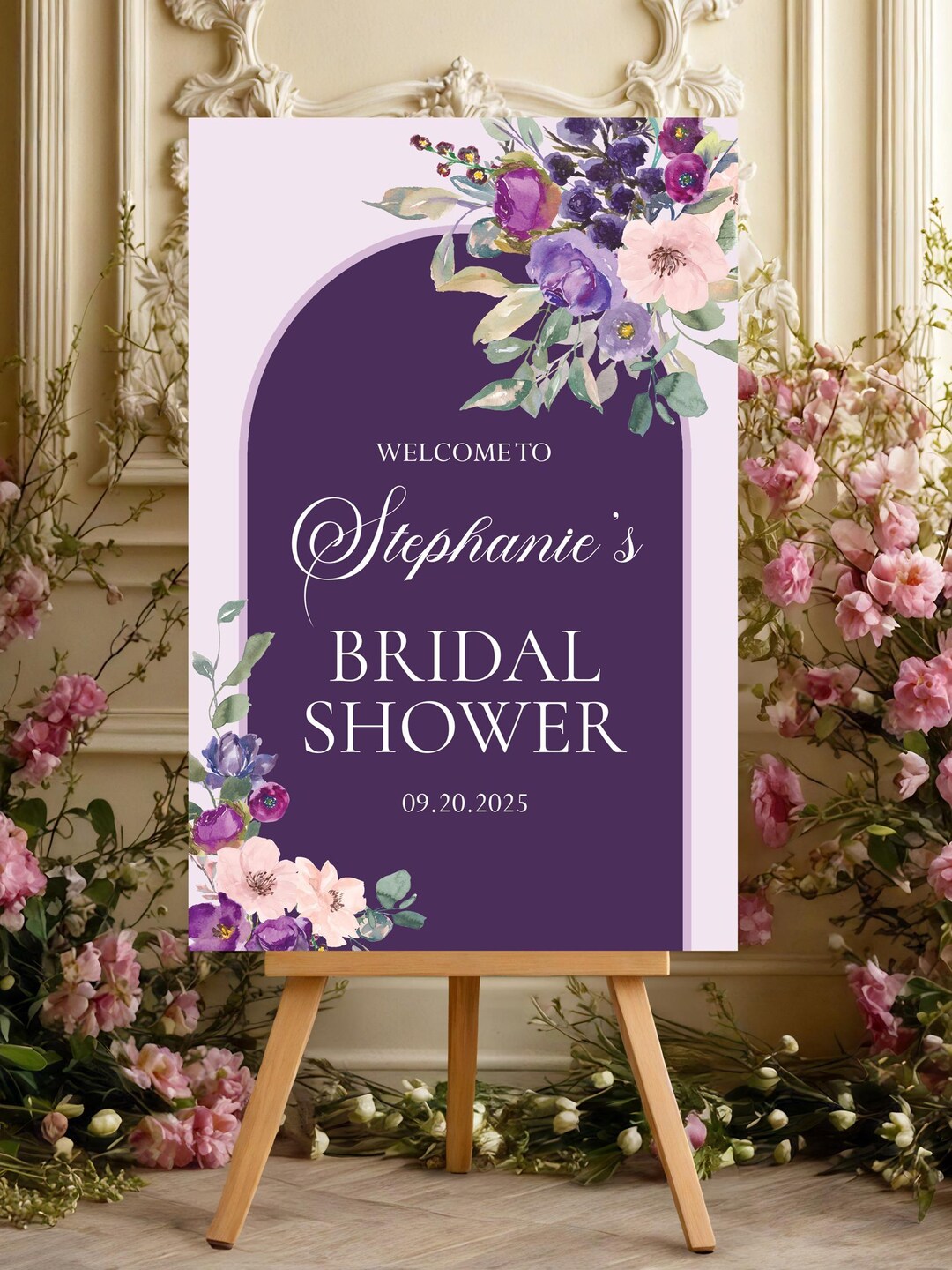 Purple Floral Bridal Shower Welcome Sign, PRINTED + SHIPPED - Etsy