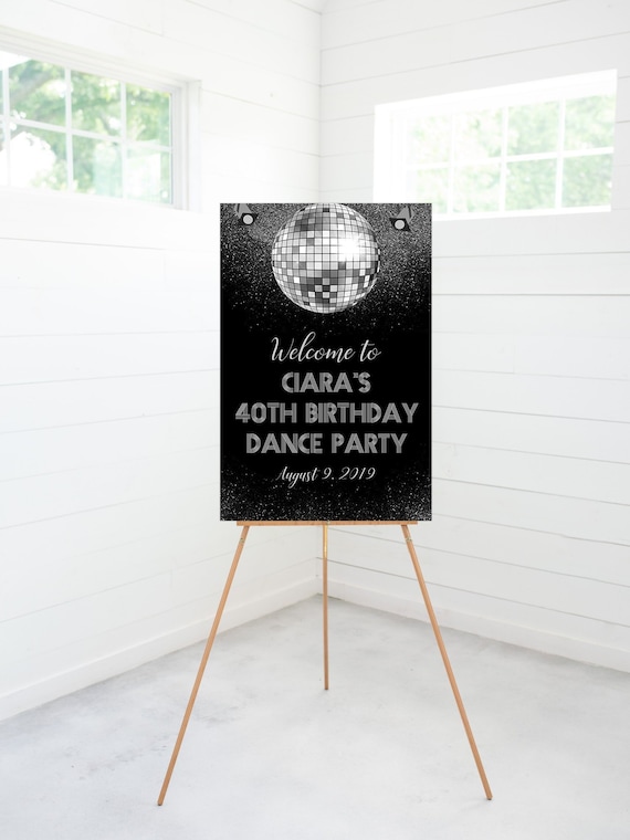 Disco Party Welcome Sign, Silver Disco Ball, Birthday Party Decoration ...