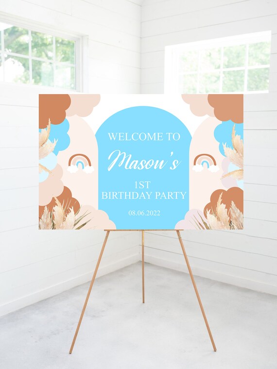 Boho Birthday Party Welcome Sign, Boho Party Decorations, Pampas Grass ...