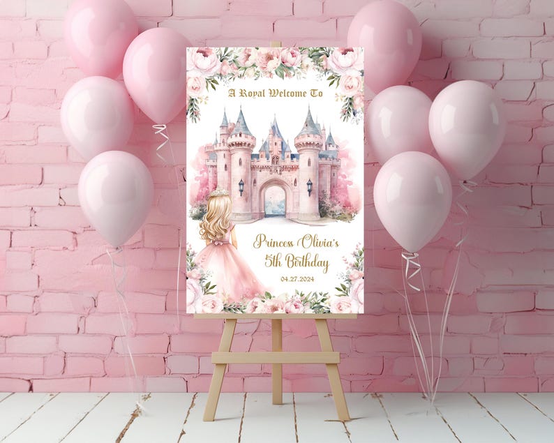Princess Birthday Welcome Sign, Personalized Girl Party Decor, Princess ...