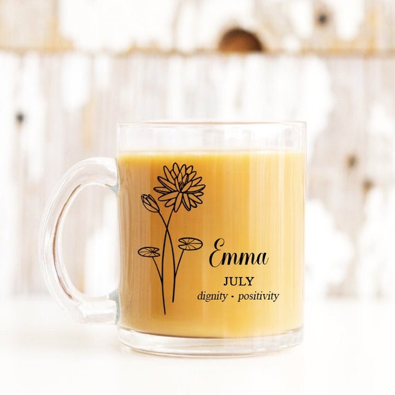 July Birth Month Flower Mug, Birthday Gift, Personalized Gift, Glass ...