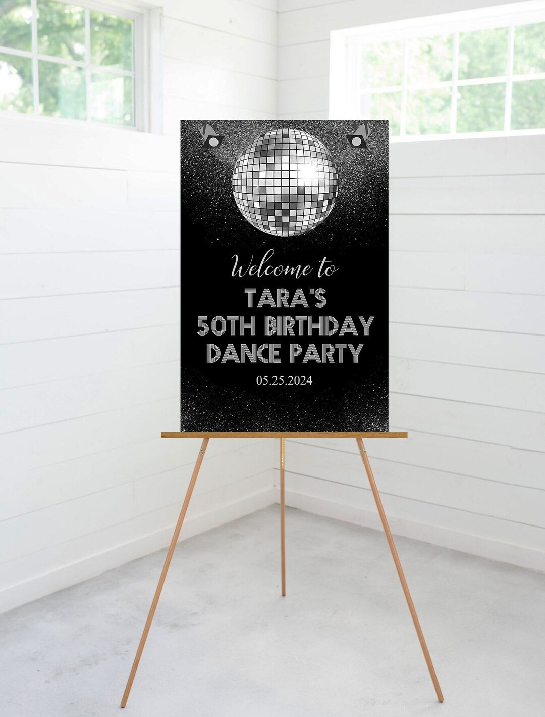 Disco Ball Birthday Party Welcome Sign, Silver Ball, Birthday Party ...