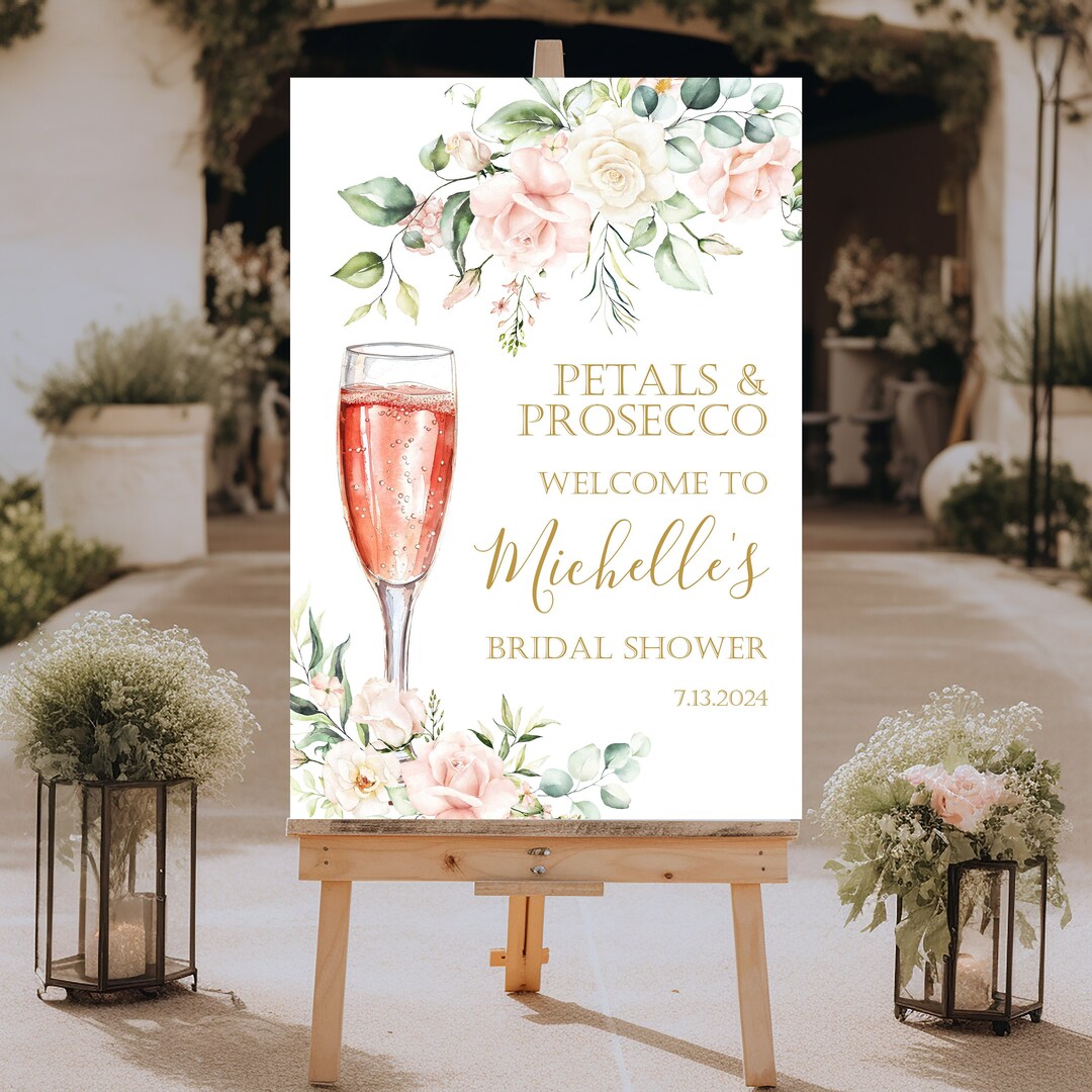 Petals & Prosecco Bridal Shower Welcome Sign, Blush Pink Floral, Bridal ...
