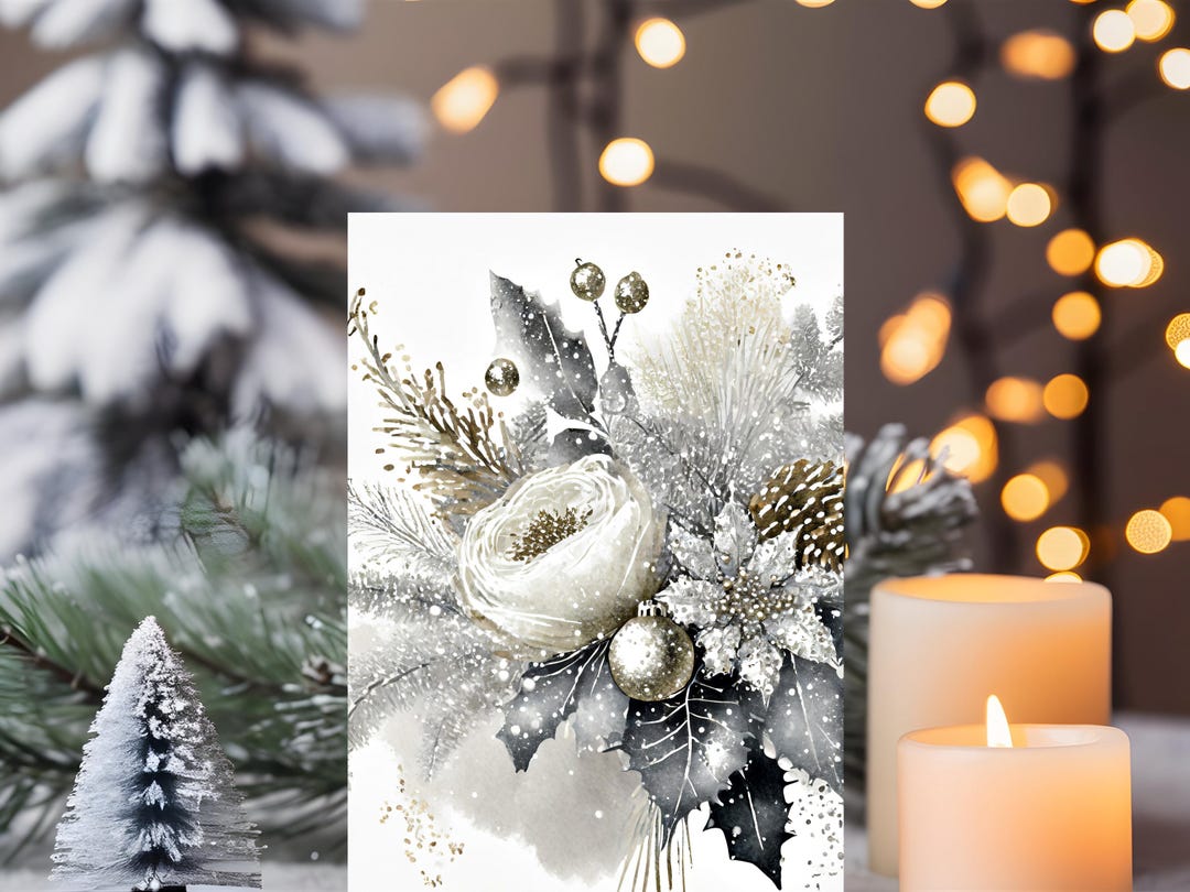 Winter Floral Christmas Greeting Card, Christmas Greeting Card, Holiday ...