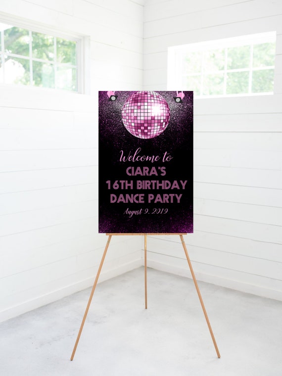 Disco Party Welcome Sign, Pink Disco Ball, Birthday Party Decoration ...