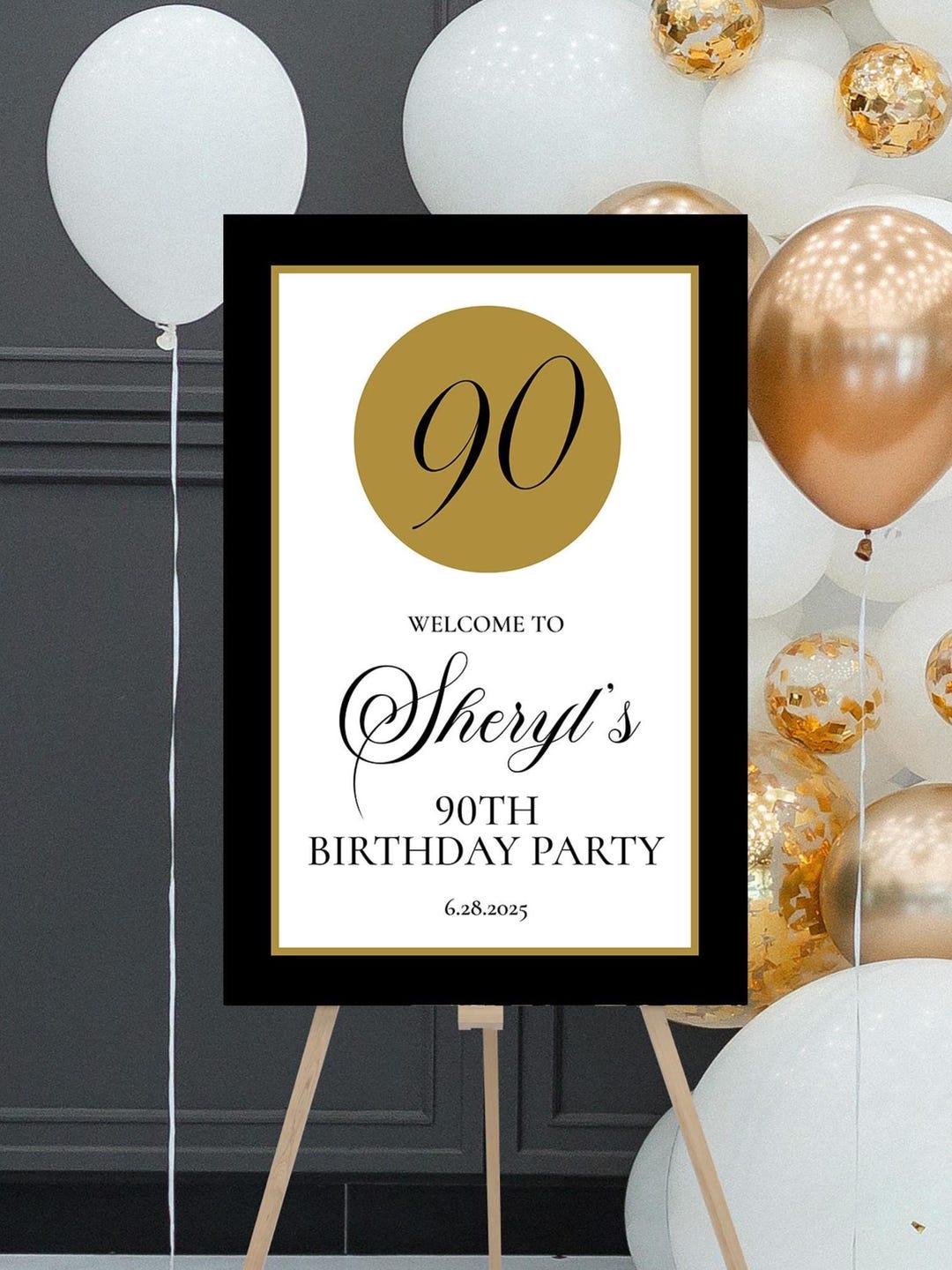 90th Birthday Welcome Sign, Black and Gold Party Decor, Foam Board - Etsy