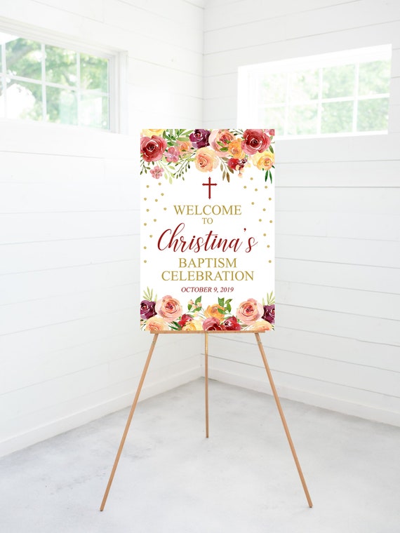 Fall Floral Baptism Welcome Sign, Baptism Decorations, Foam Board by ...