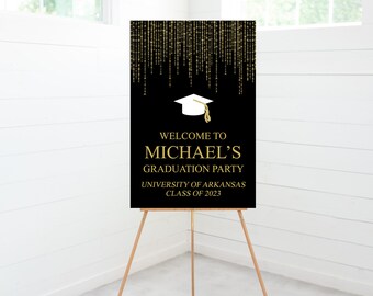 Graduation Welcome Sign Black and Gold Printable Sign - Etsy