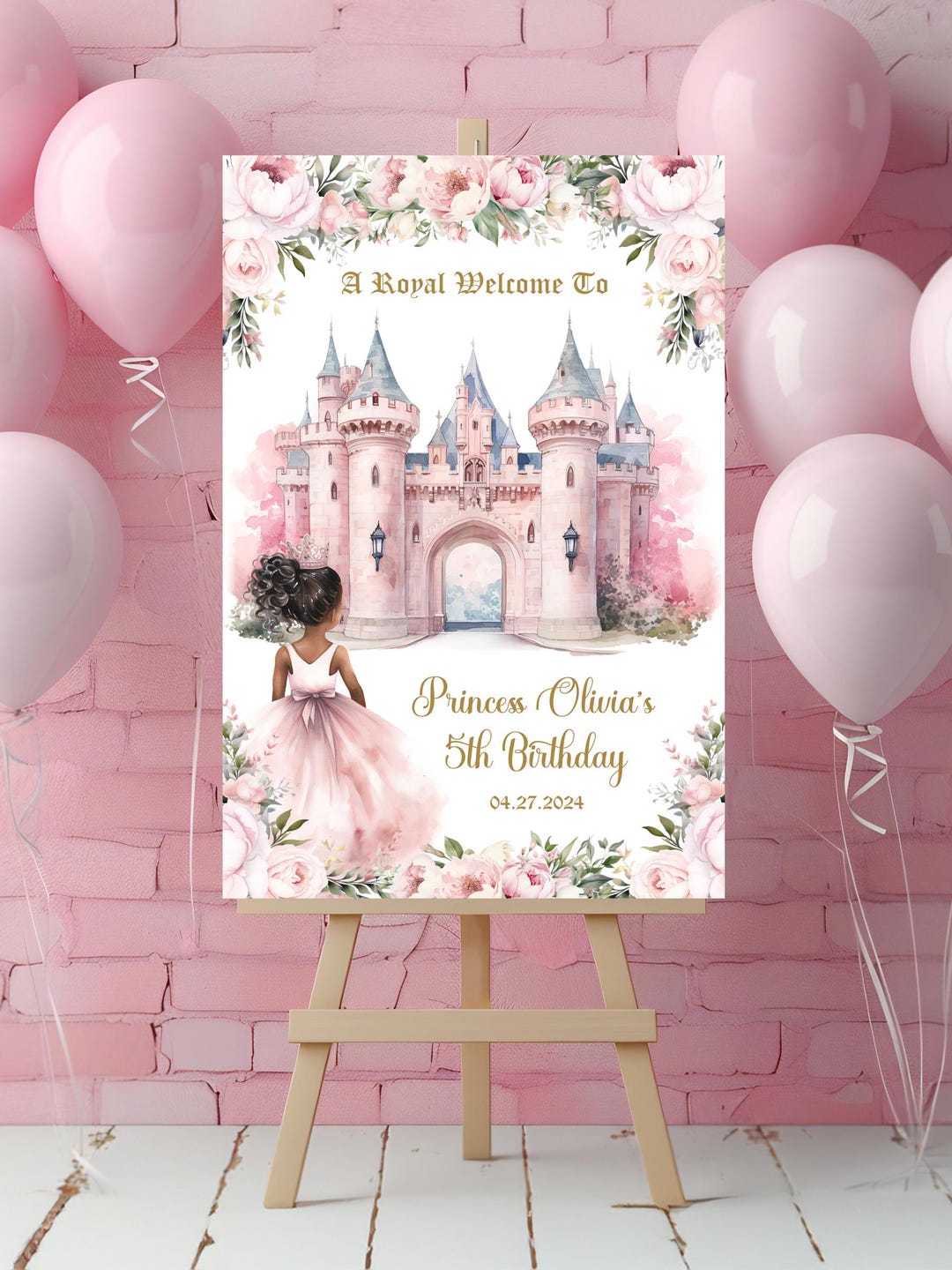 Princess Birthday Welcome Sign, Personalized Girl Party Decor, Princess ...