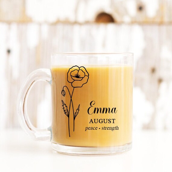 August Birth Month Flower Mug, Birthday Gift, Personalized Gift, Glass ...