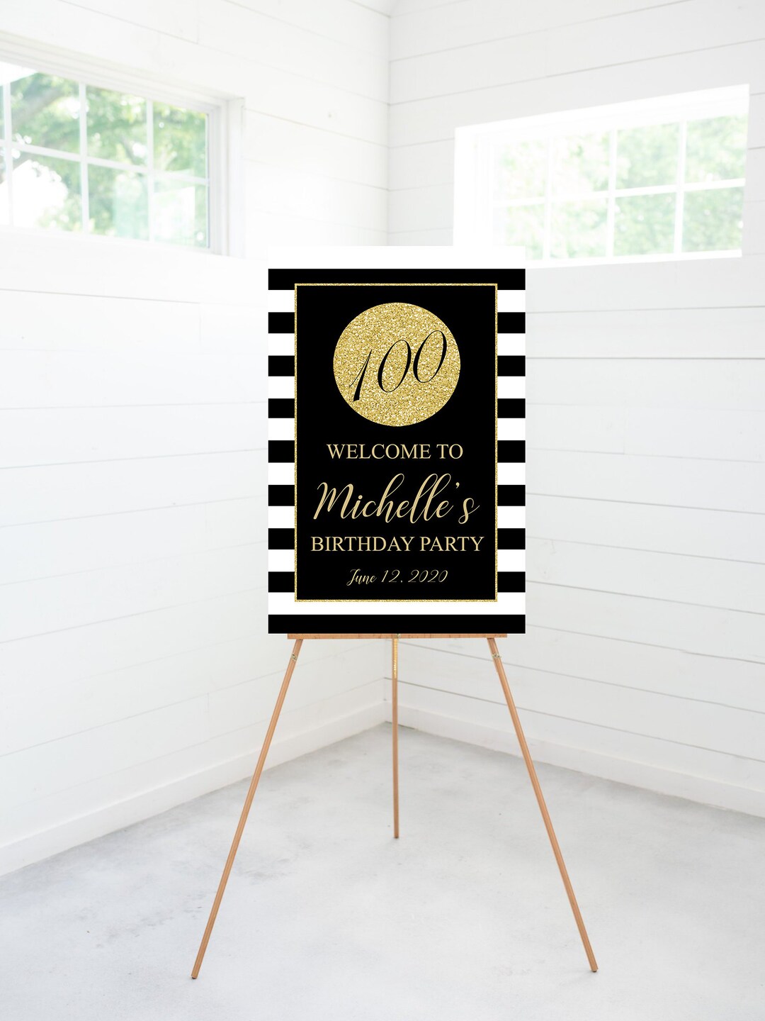 100th Birthday Party Welcome Sign, Black and Gold, Milestone Birthday ...