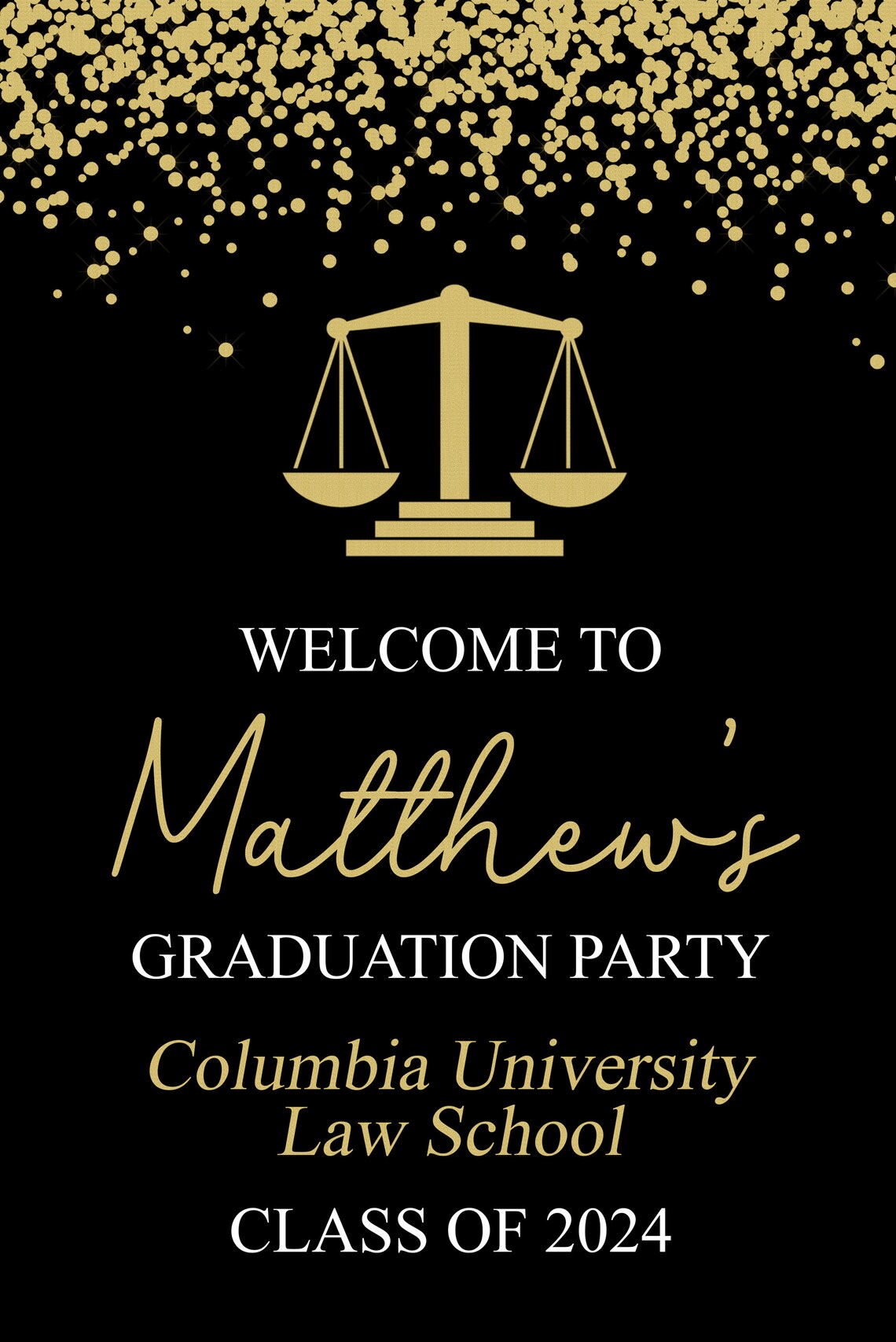 Law School Graduation Party Welcome Sign: Black & Gold Decor - Etsy