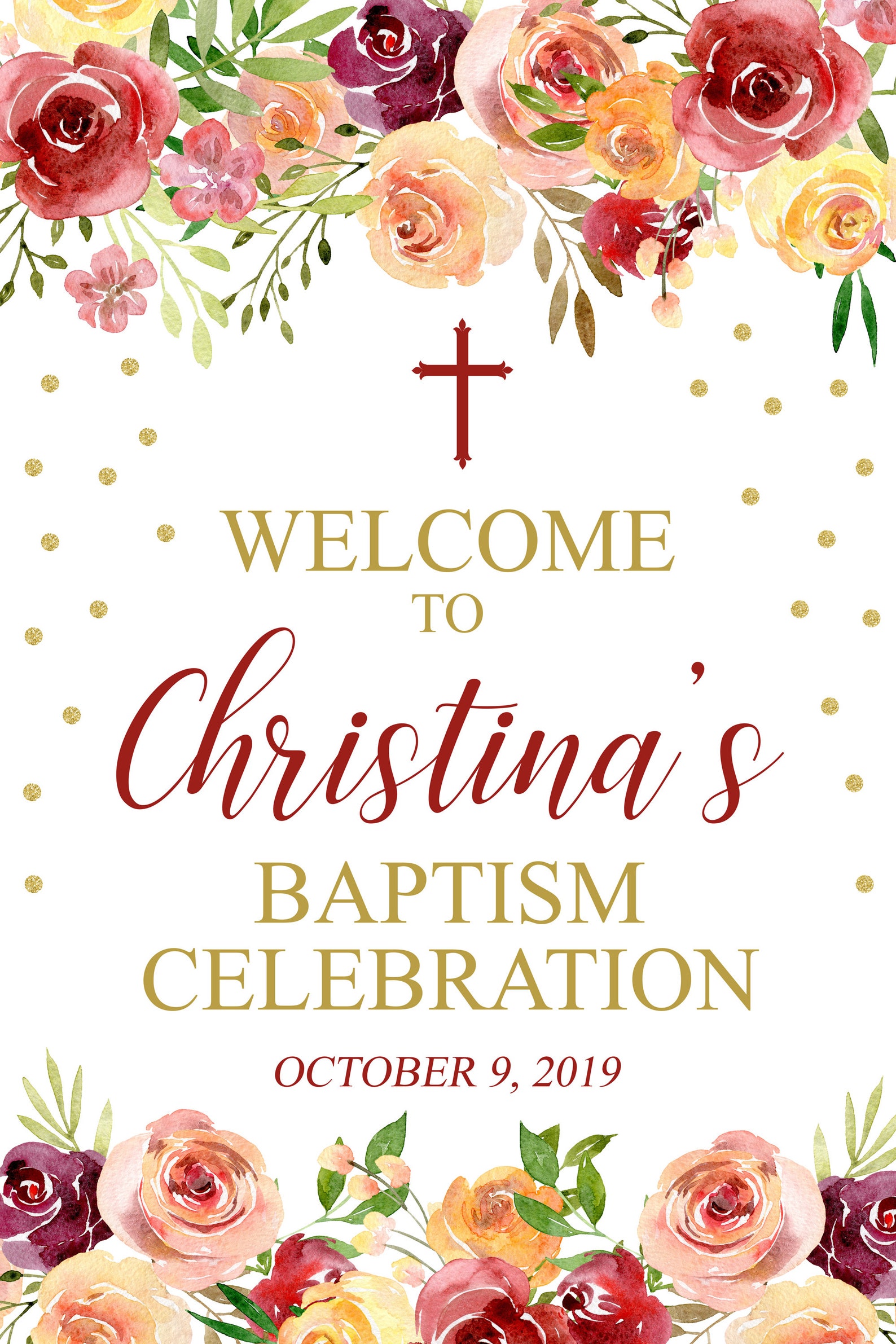 Fall Floral Baptism Welcome Sign Baptism Decorations Foam | Etsy