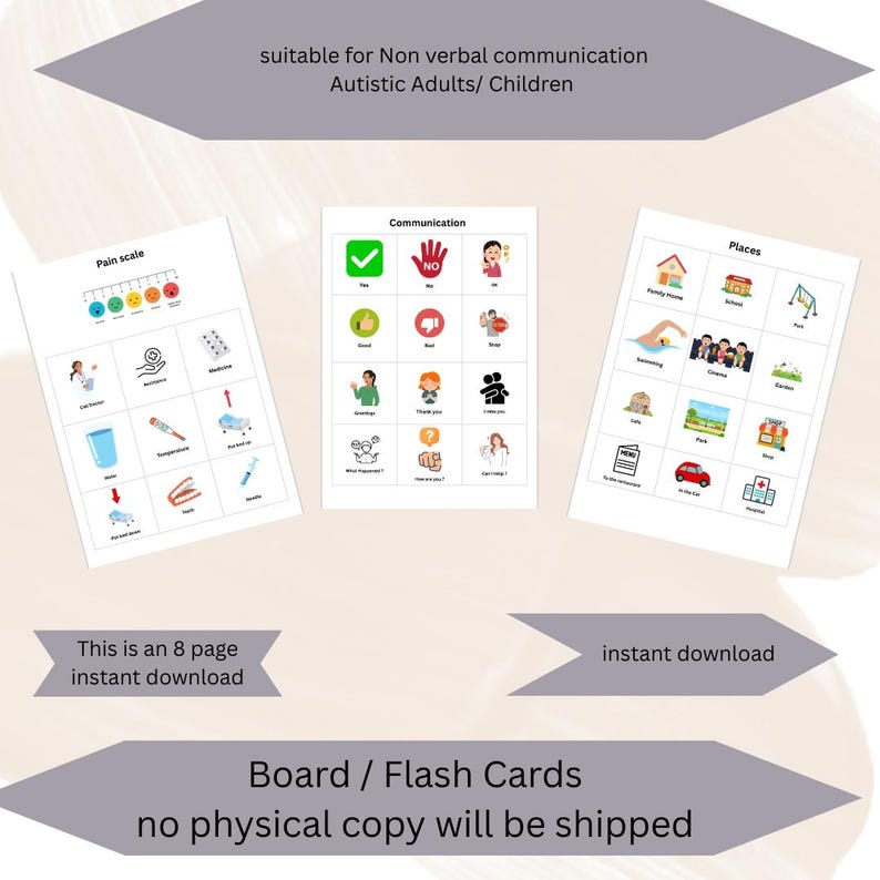 Non Verbal Communication Visual Board Flash Cards Special Needs Autism ...