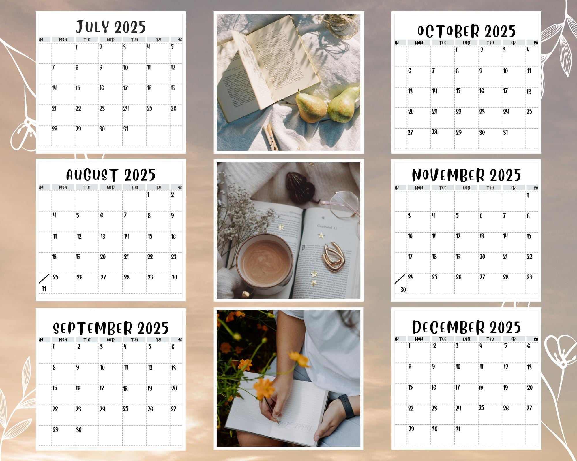 2025 Calendar / 12 Month Printable Calendars / Monthly Calendar / Pdf ...