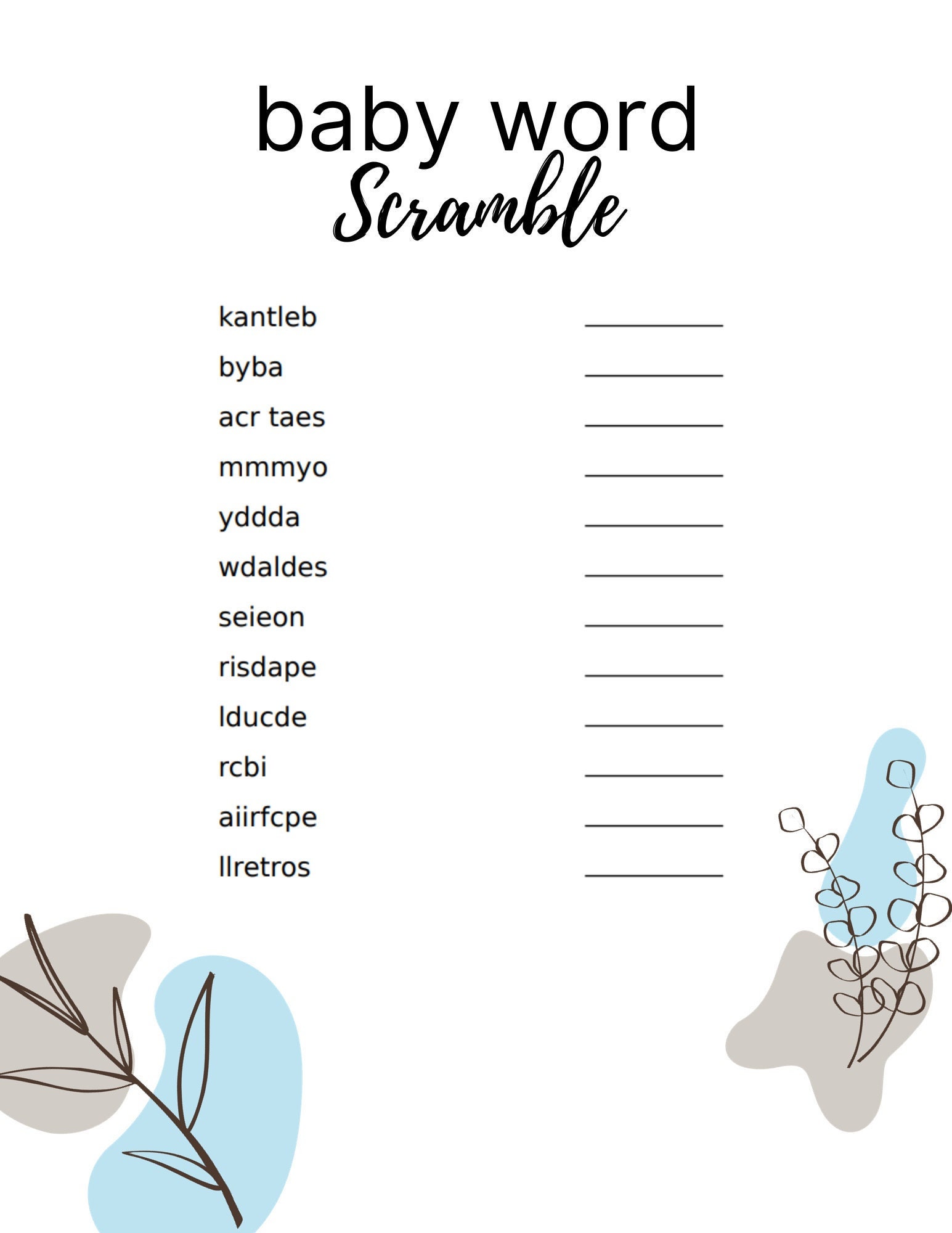 Baby Shower Game Baby Shower Word Scramble Word Scramble - Etsy