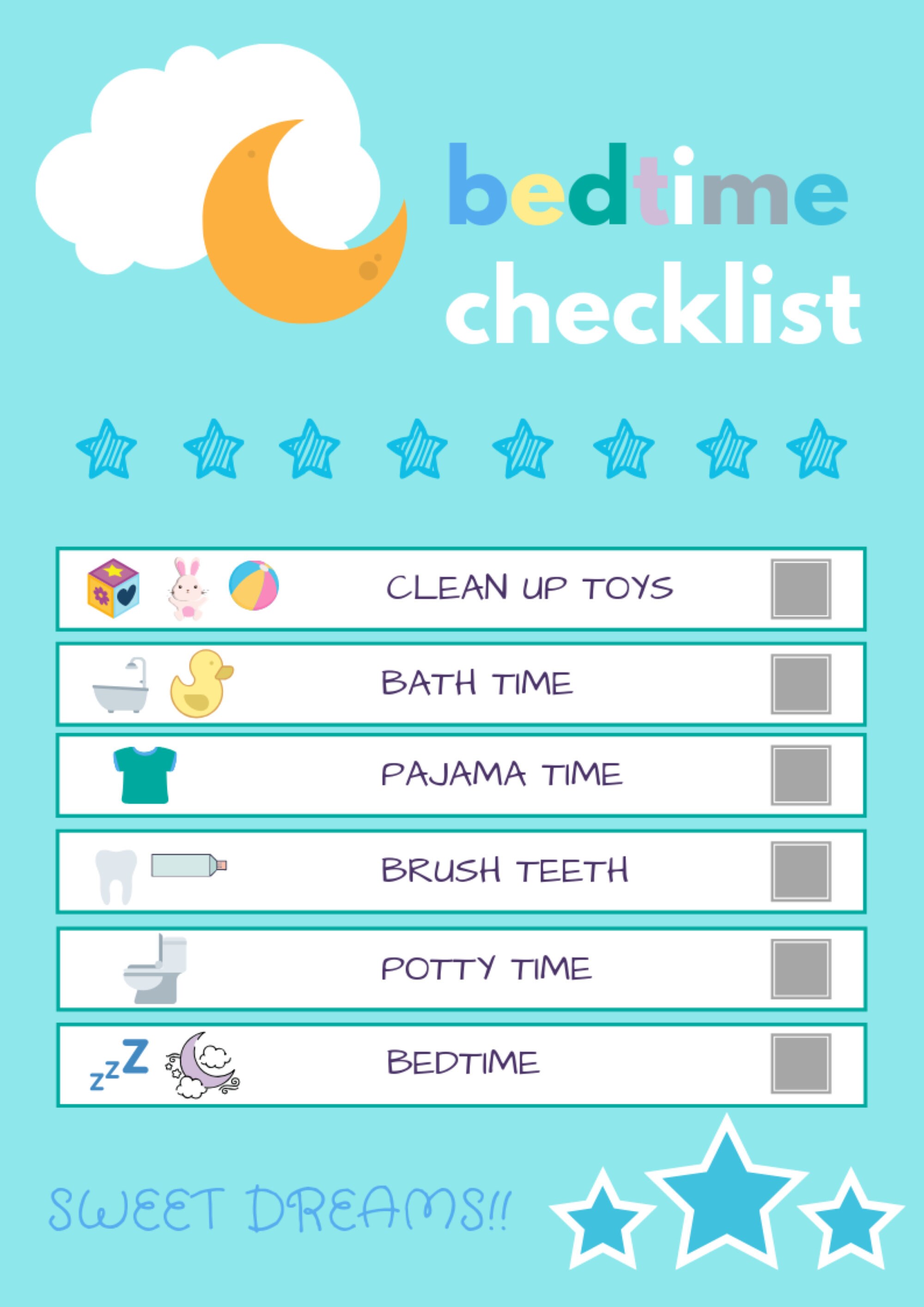 BEDTIME Checklist Printable, Routine Checklist, Bedtime Routine ...