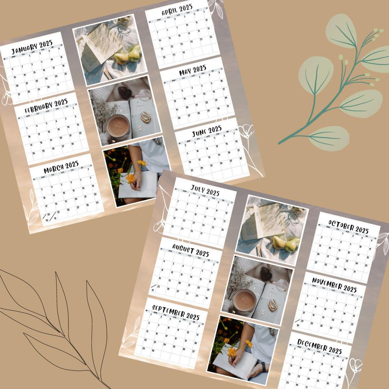 2025 Calendar / 12 Month Printable Calendars / Monthly Calendar / Pdf ...