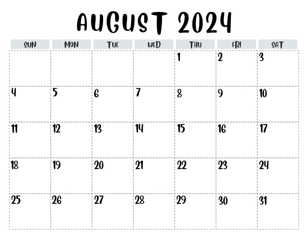 August 2024 Calendar, Aug Printable Calendar, Summer Planning, August ...