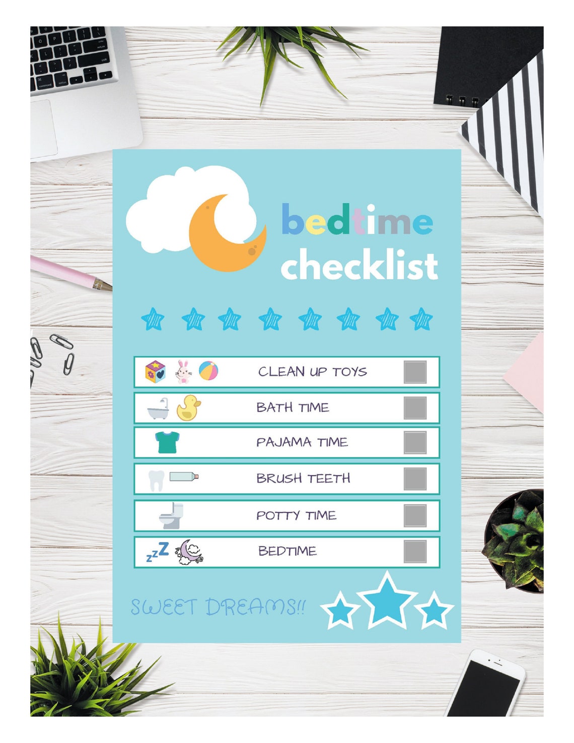 BEDTIME Checklist Printable, Routine Checklist, Bedtime Routine ...