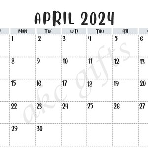April 2024 Calendar - Etsy