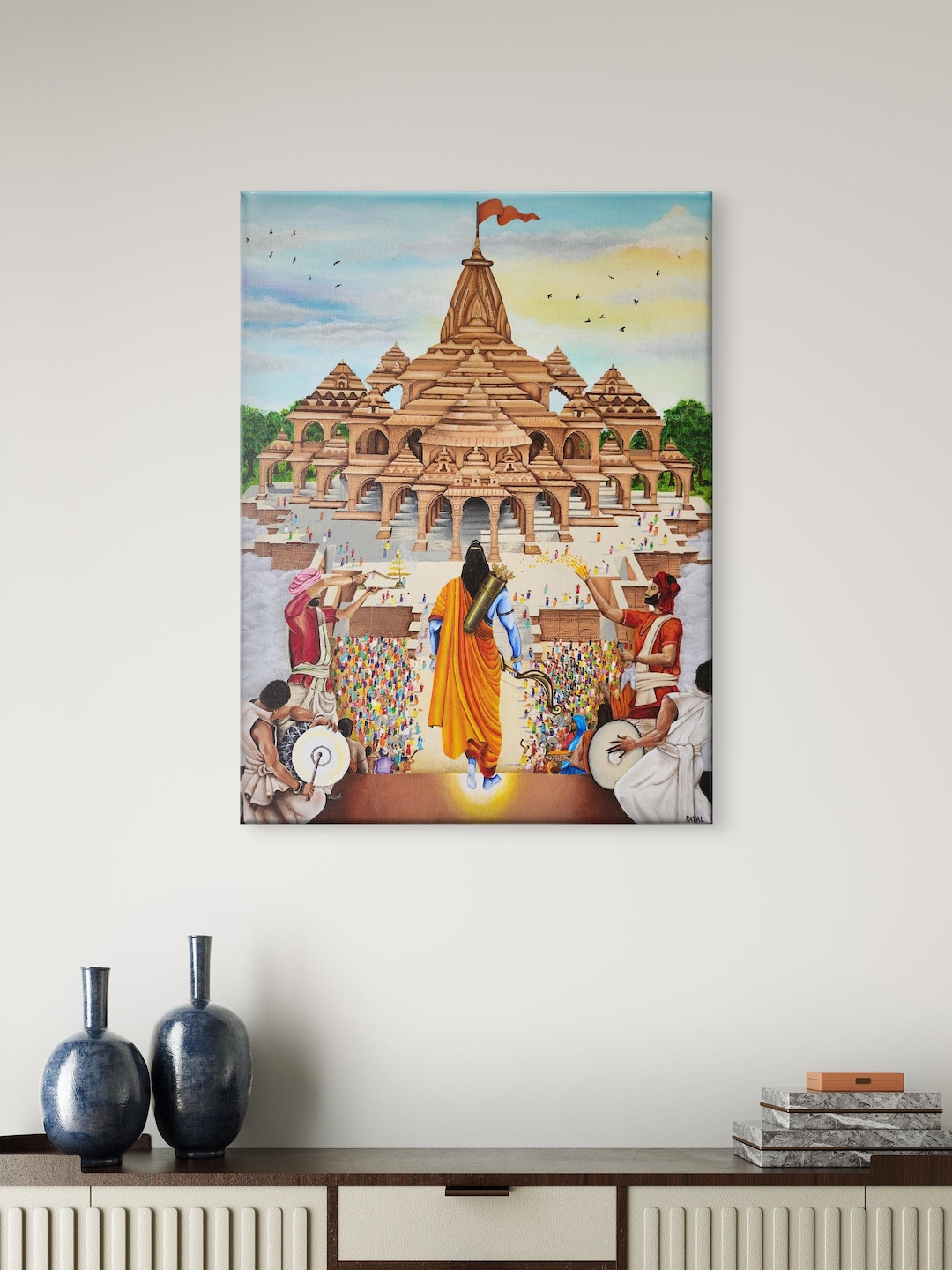 Ram Mandir Canvas Painting: Ayodhya Homecoming - Indian Devotional Art ...