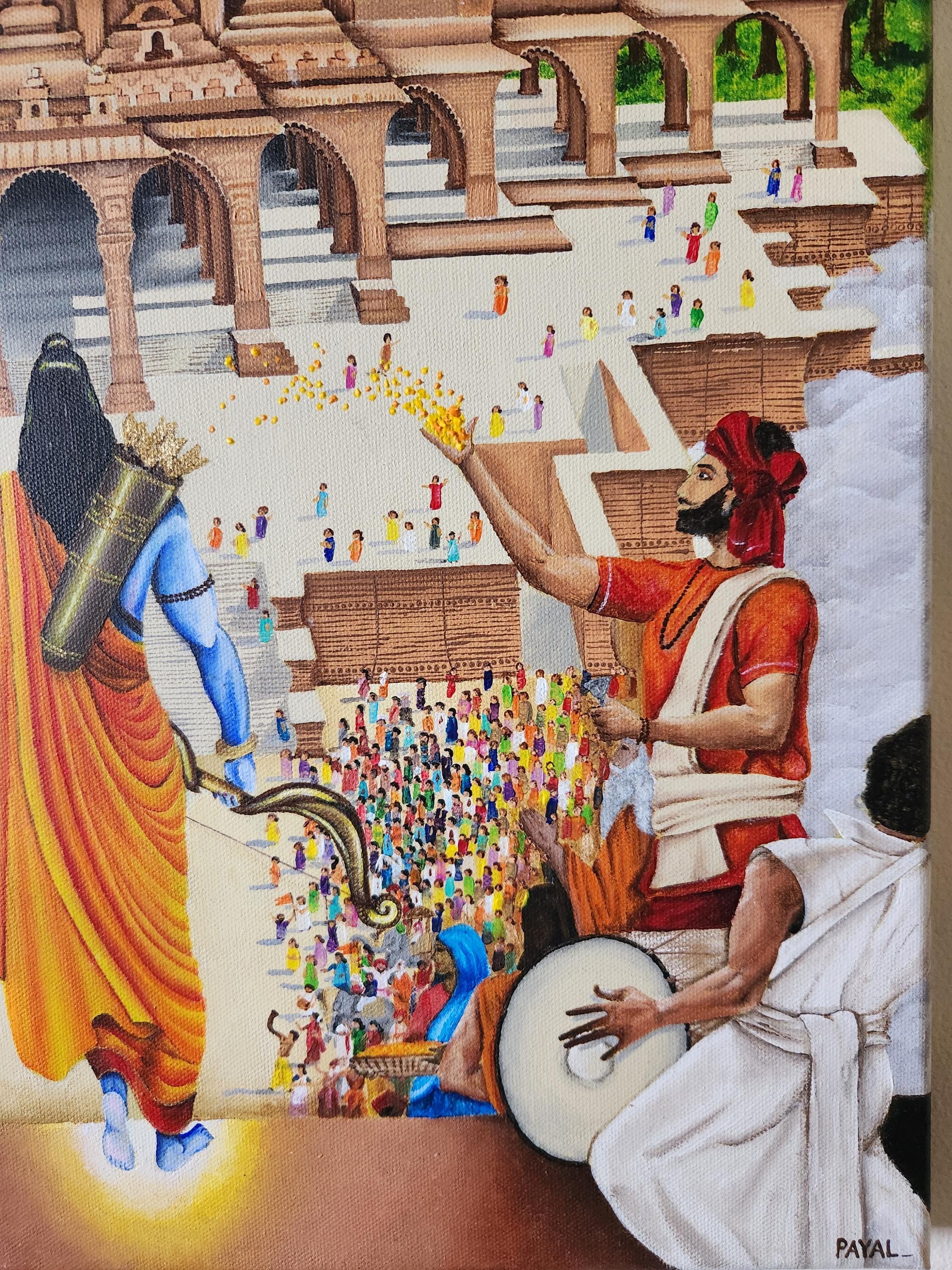 Ram Mandir Canvas Painting: Ayodhya Homecoming - Indian Devotional Art ...
