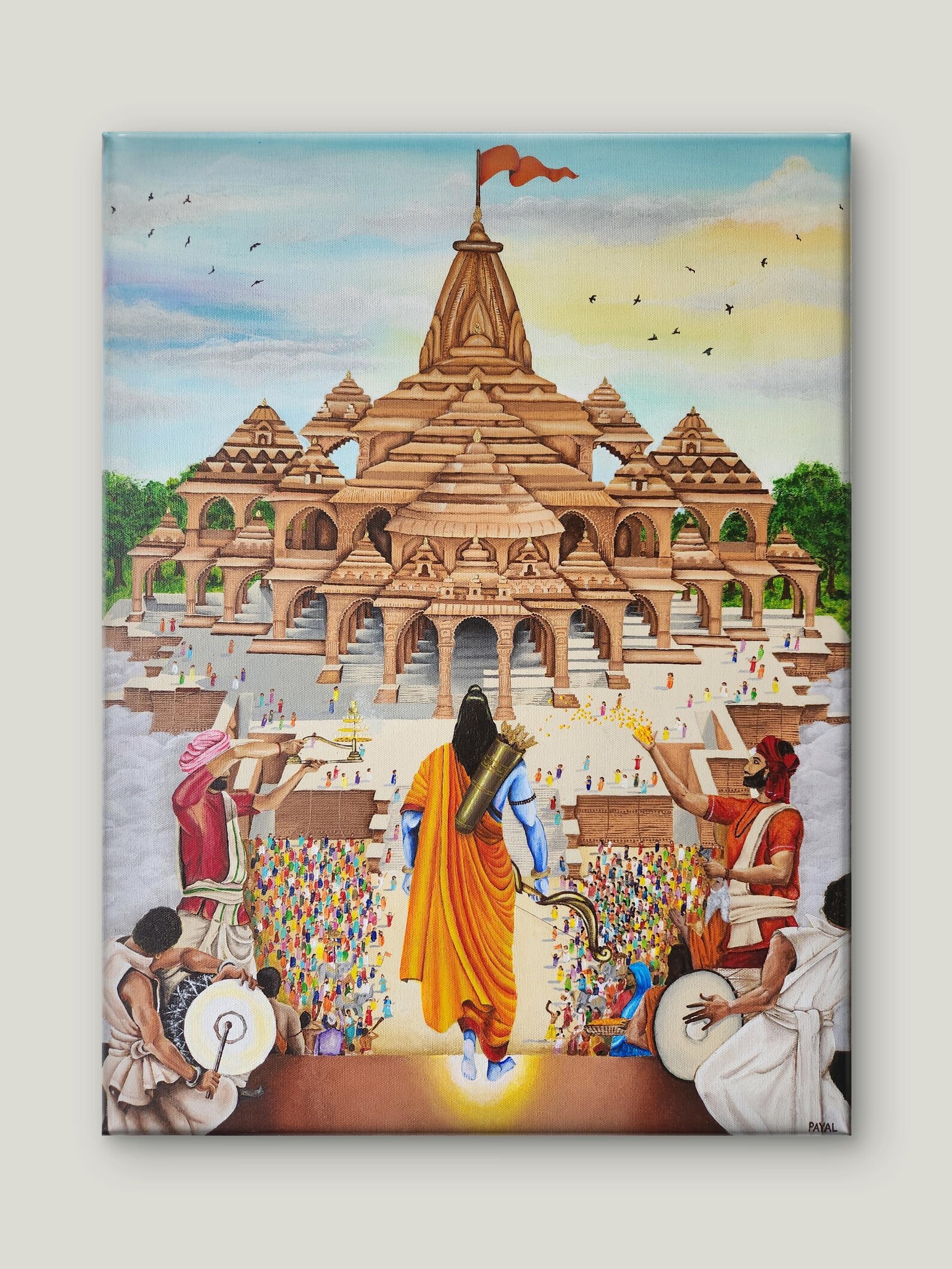 Ram Mandir Canvas Painting: Ayodhya Homecoming - Indian Devotional Art ...