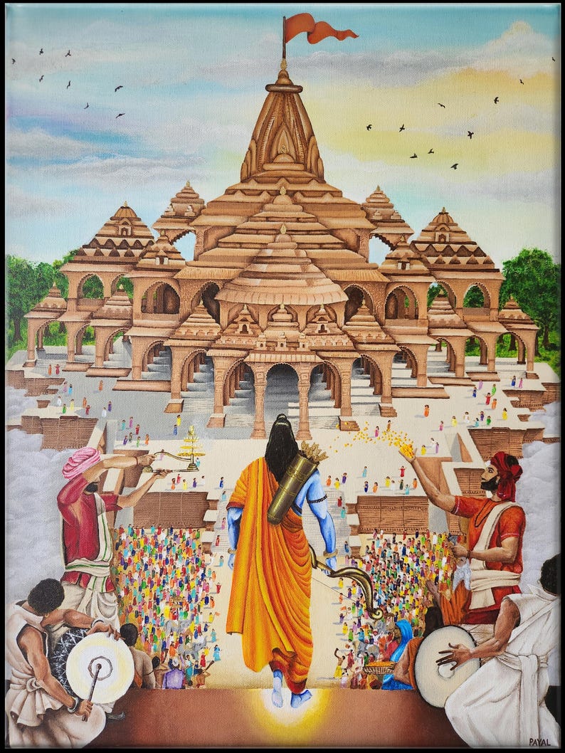 Ram Mandir Canvas Painting: Ayodhya Homecoming - Indian Devotional Art ...