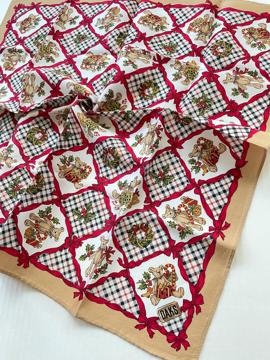 Vintage Daks Cotton Handkerchief, Neckerchief, Christmas Bears Pattern ...