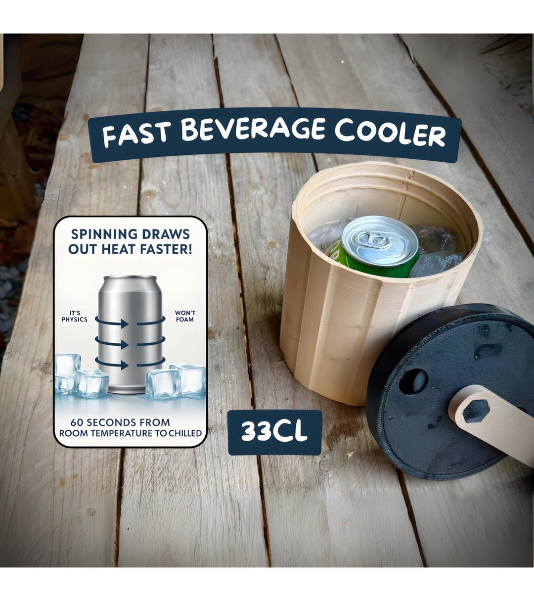 Instant 330ml Can Cooler | Keeps Drinks Cold in 60 Secs, Black & Beige ...
