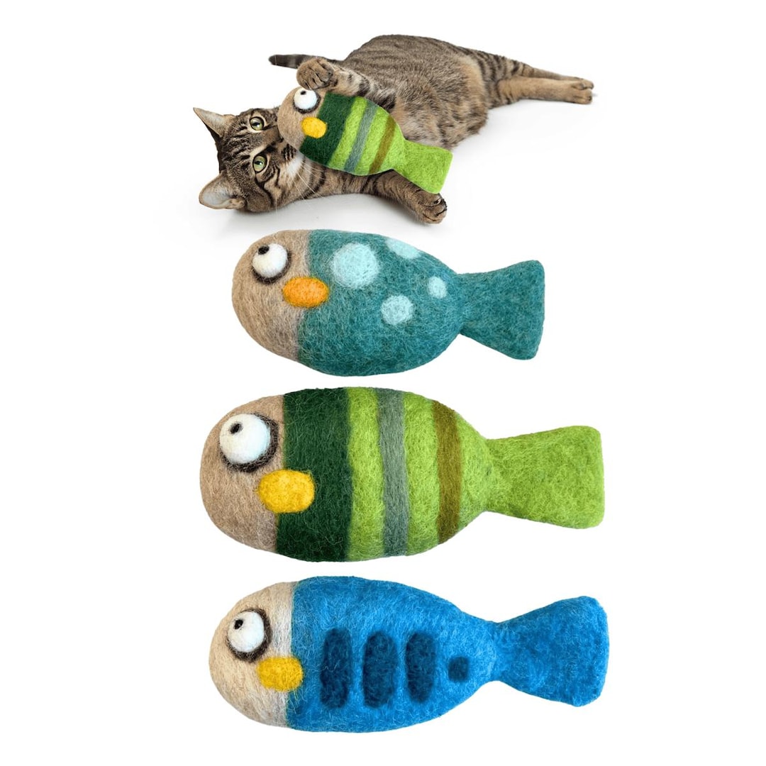 Handmade Felted Wool Fish Cat Toy Set, Natural Pet Toys - Etsy