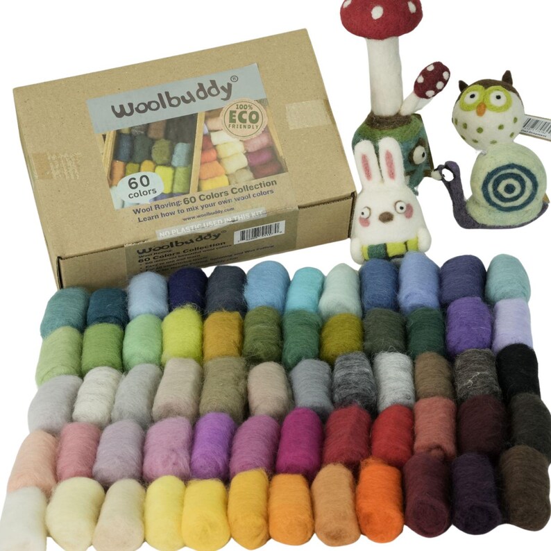 60 Colors Natural Sheep Wool Kit, Needle Felting Supplies - Etsy