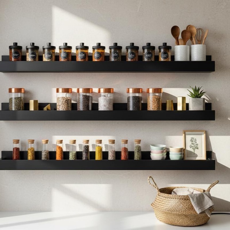 Spice Rack Wood Black - Etsy