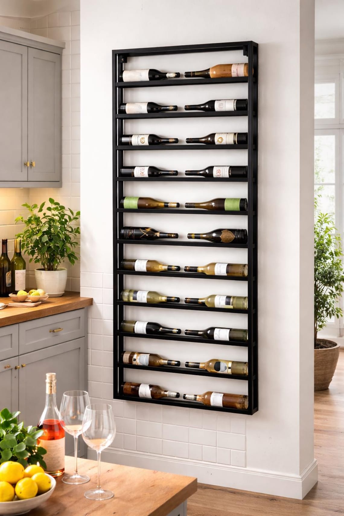 Wall Mounted Metal Wine Rack – Modern Vertical Wine Storage – Minimal ...