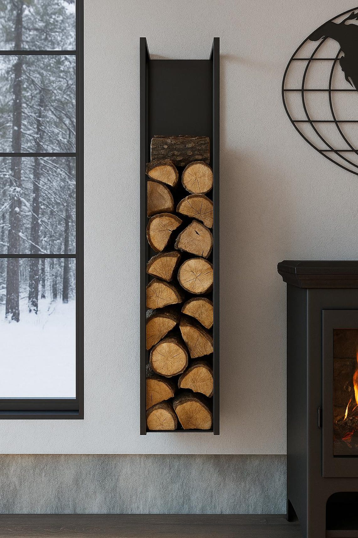 Wall-mounted Metal Firewood Rack | Indoor Wood Storage Shelf | Space ...