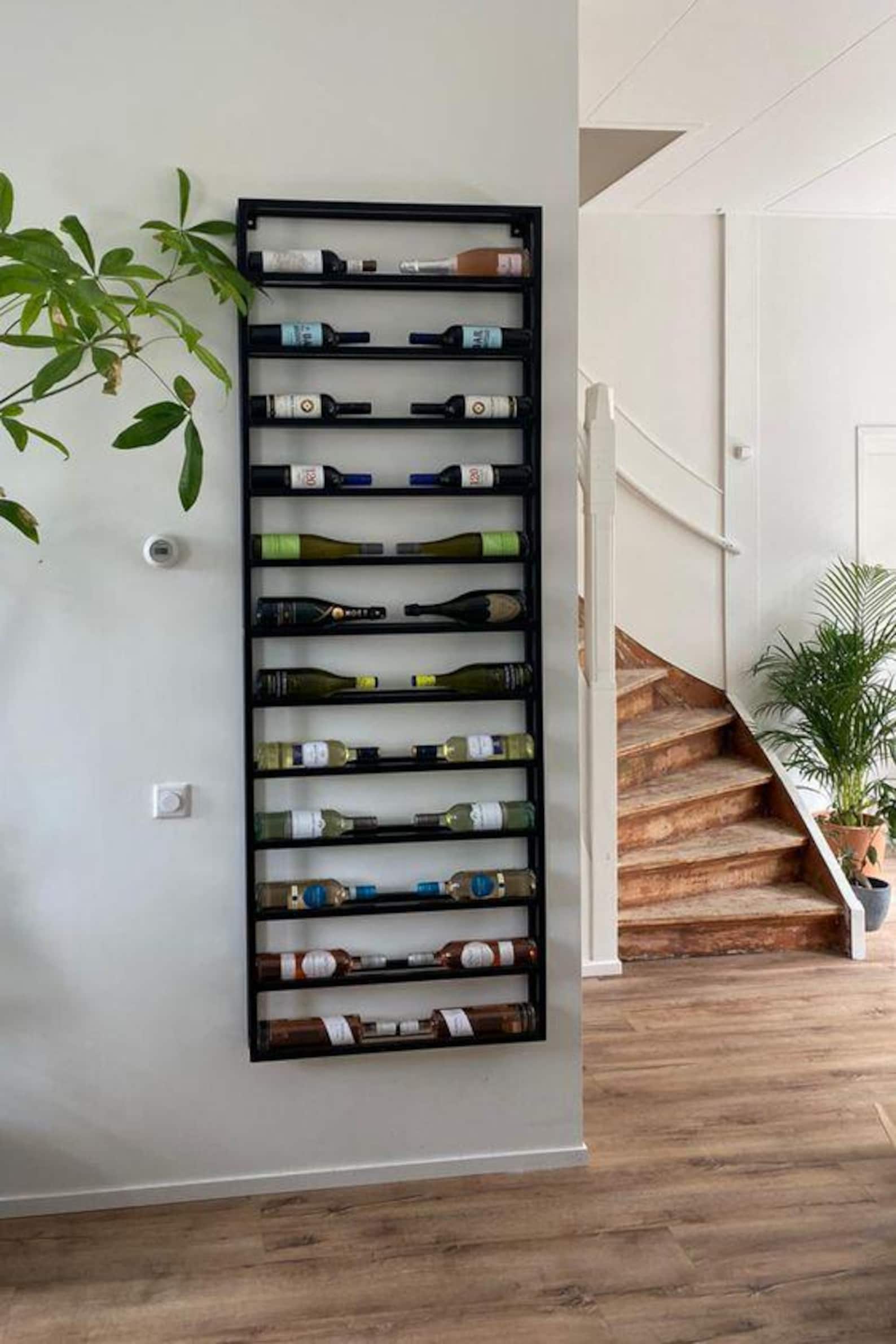 Wall Mounted Metal Wine Rack – Modern Vertical Wine Storage – Minimal ...