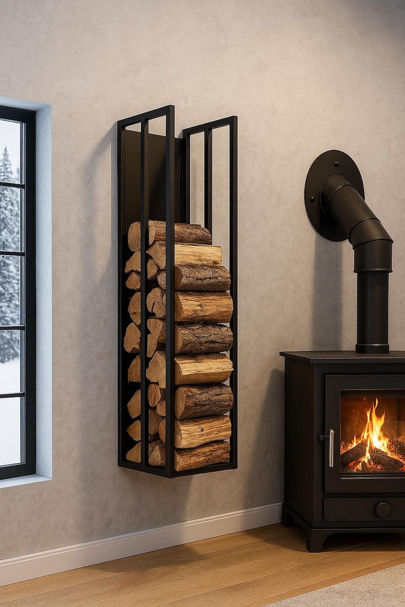 Wall-mounted Metal Firewood Rack | Indoor Wood Storage Shelf | Space ...