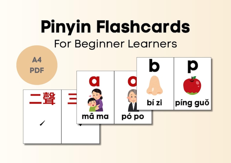 Mandarin Pinyin Printable Flashcards for Beginner Learners - Etsy
