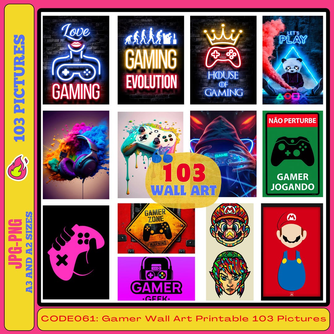 Gamer Wall Art Bundle, 103 Printable Gaming Posters, Neon Gaming Prints ...