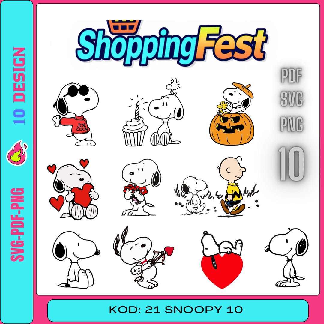 Snoopy Svg Bundle 10 Design,snoopy Printing Vector, Snoopy T-shirt ...