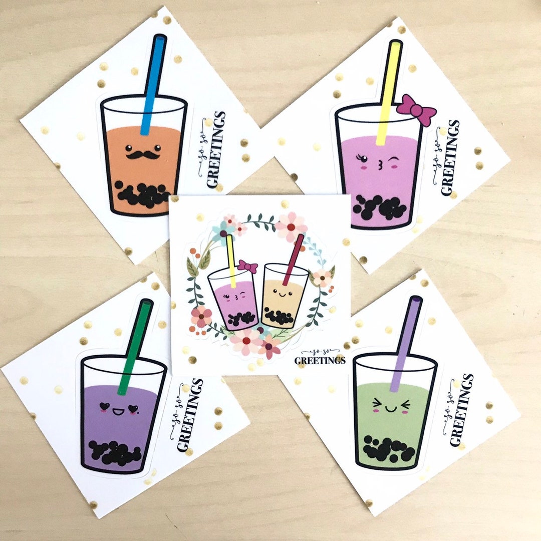 Cute Bubble Tea Sticker, Vinyl Die Cut Sticker, Matcha Tea, Taro Tea ...