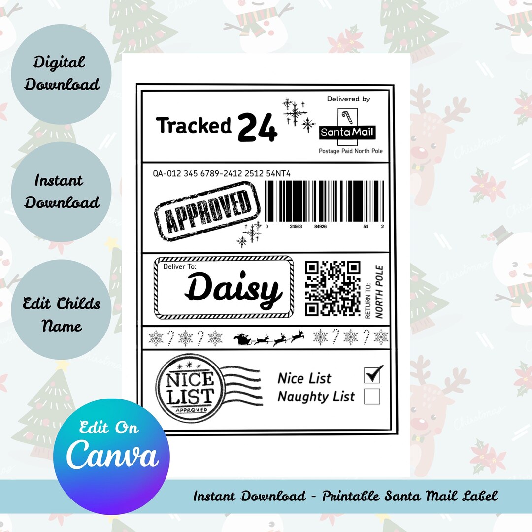 Editable Santa Mail Label Template, North Pole Christmas (digital ...