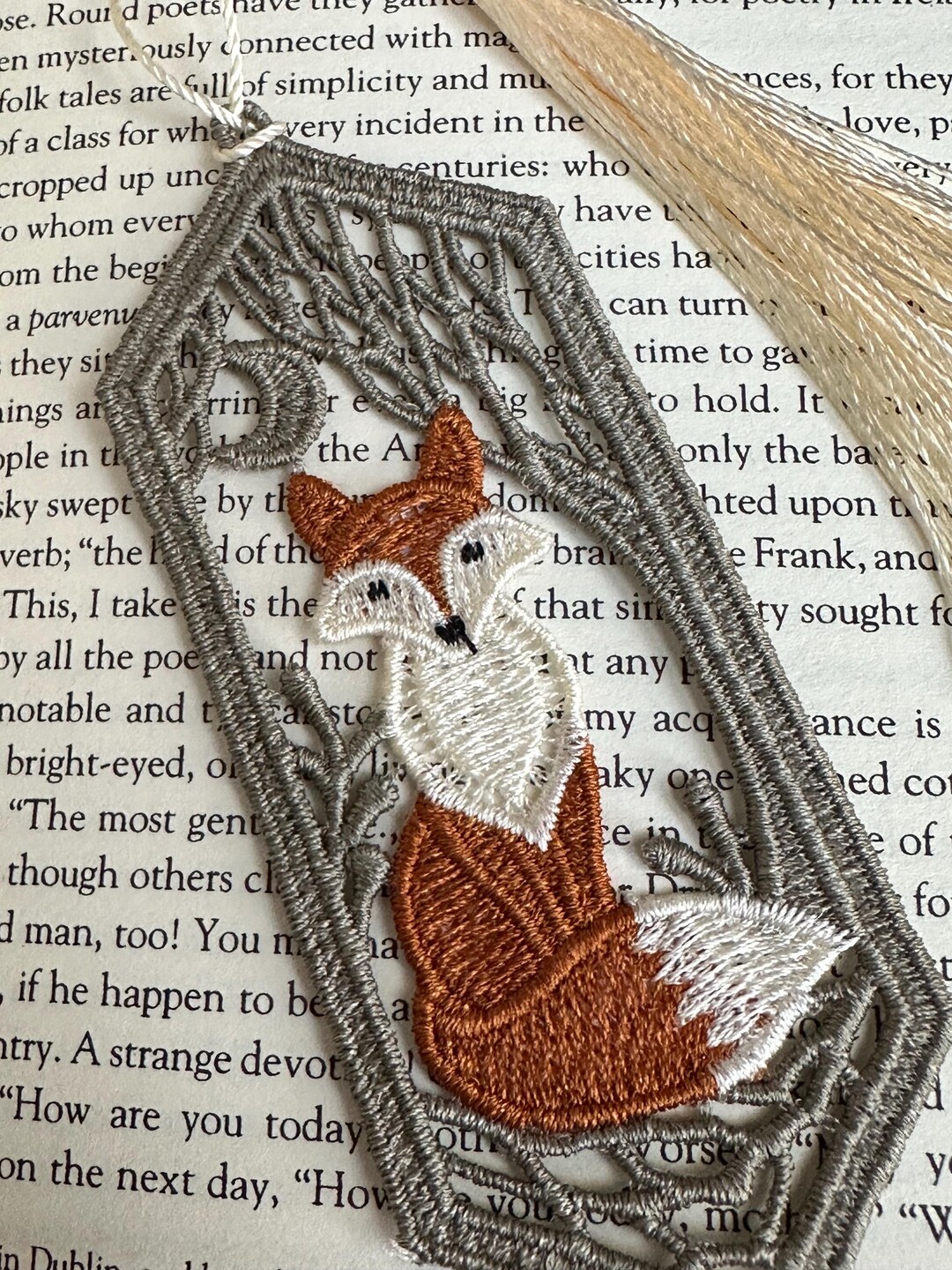 Fox Bookmark: Embroidered Lace Woodland Creature With Tassel - Etsy
