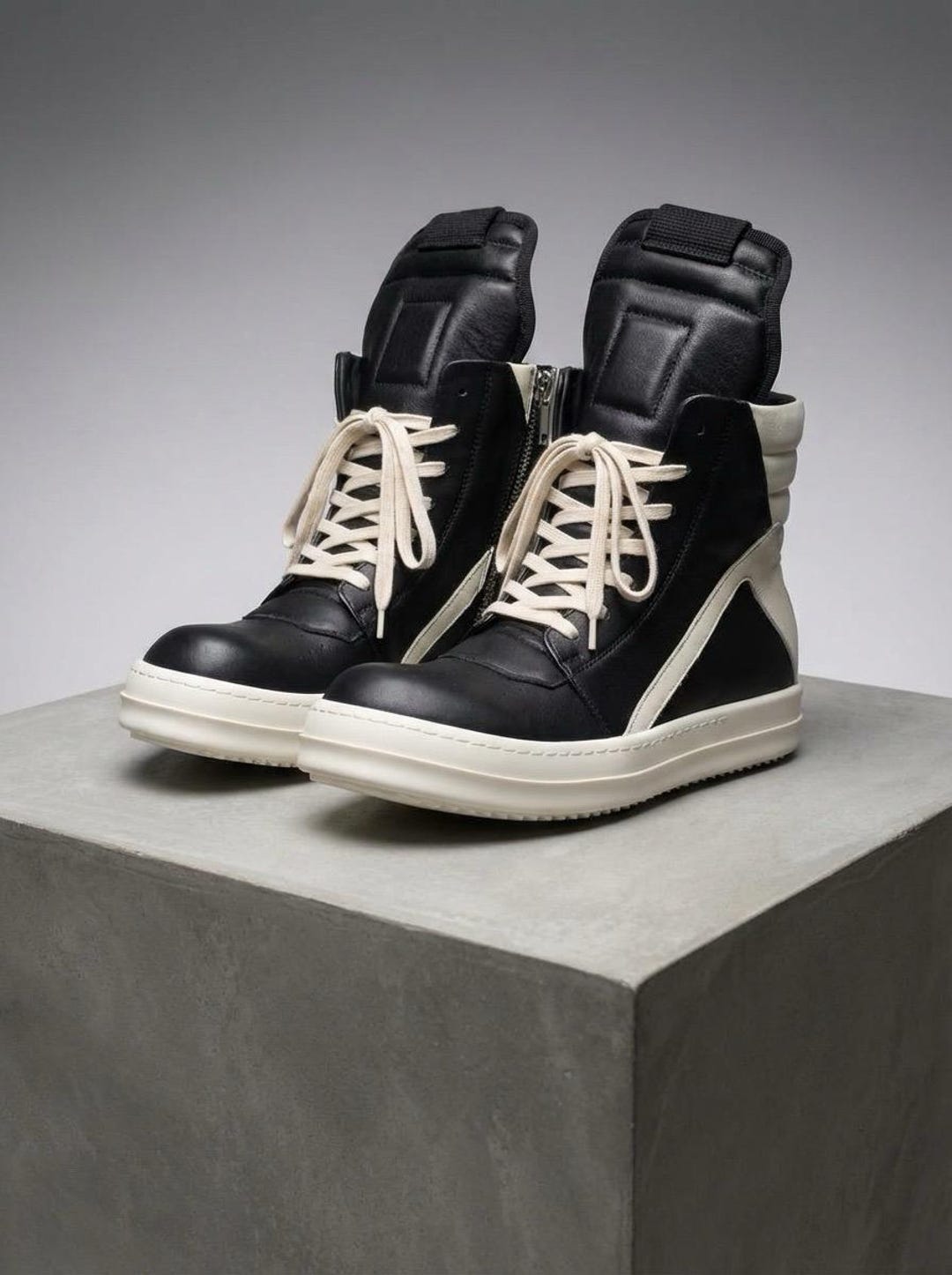 Genuine Leather High-top Sneakers, Chunky Platform Sole, Side Zipper - Etsy