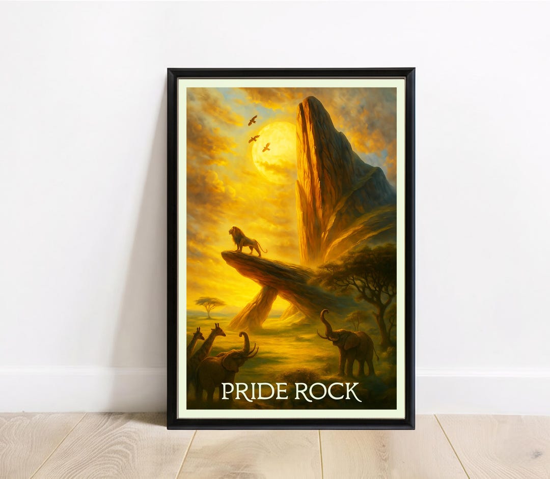 Travel Poster — Sunrise Savanna Lion Lookout Travel Poster Print Wall ...