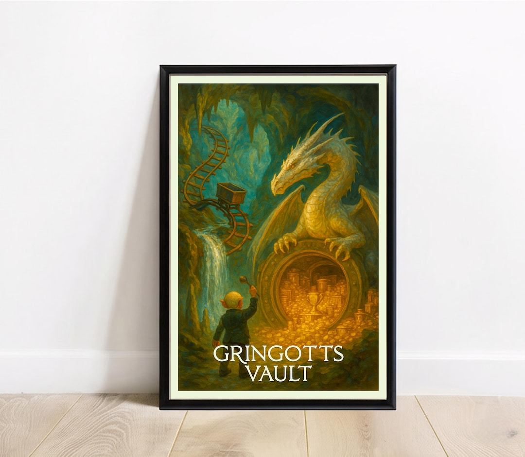 Travel Poster — Dragon Guarded Vault Travel Poster Print Wizard Bank ...