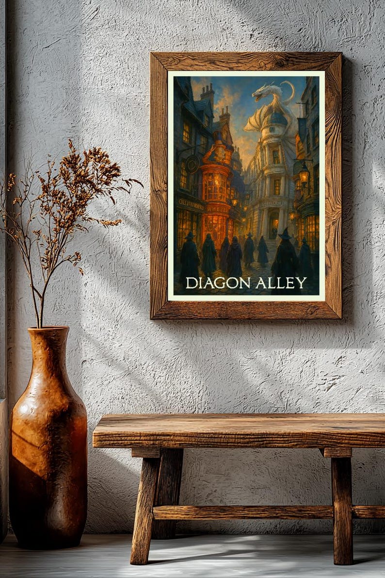 Travel Poster — Dark Alley Travel Poster Print Wizard Shopping Street ...