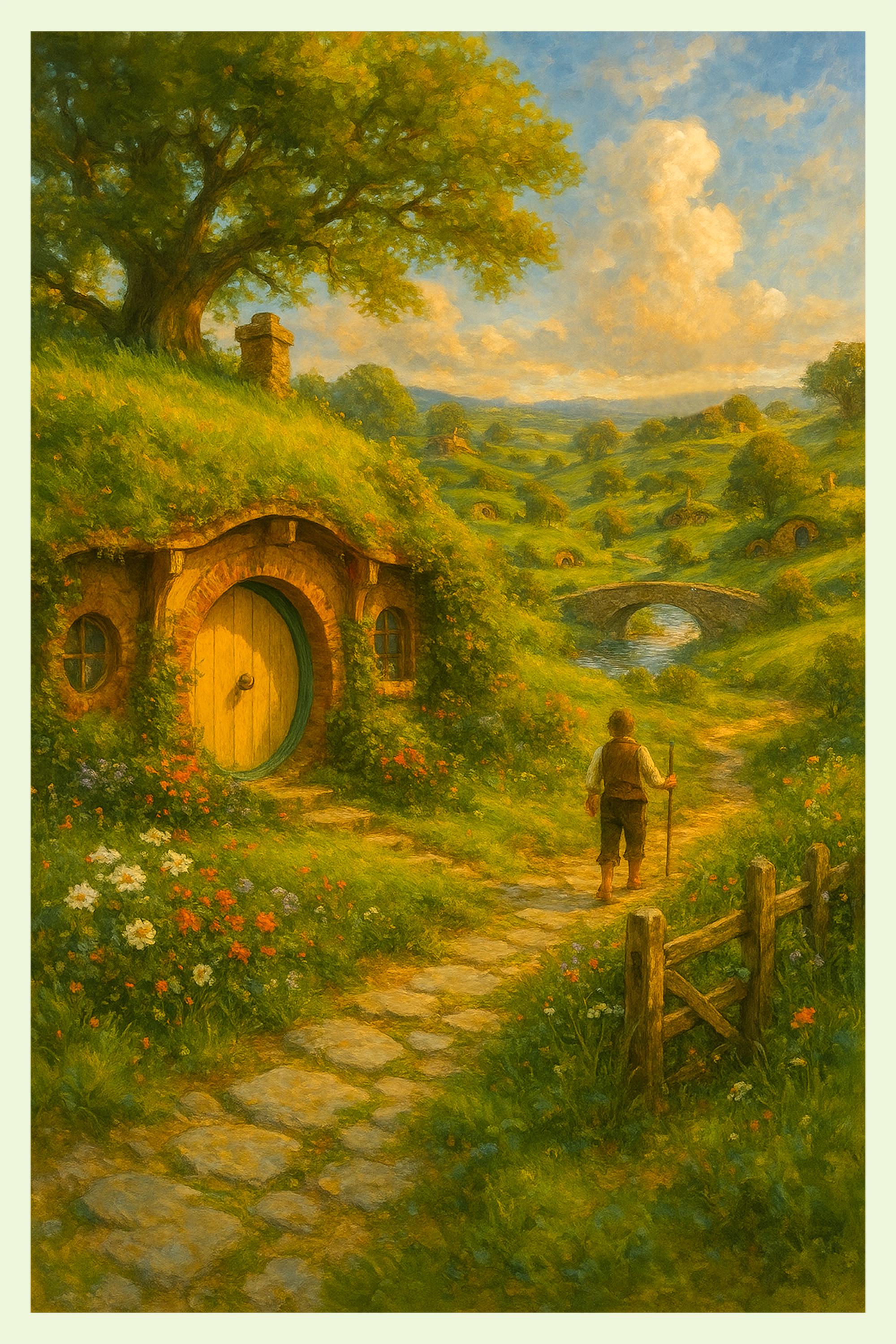 Travel Poster — Green Hill Travel Poster Print Hobbiton Wall Art ...