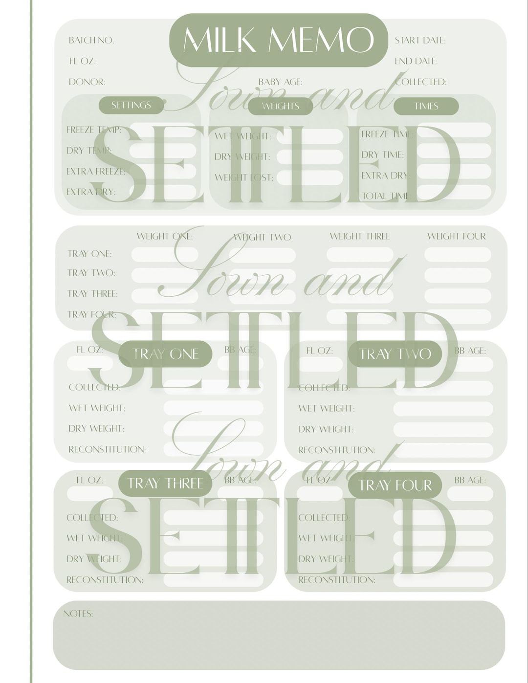 Donor Milk Memo - Freeze Dried Donor Milk Batch Information Template - Etsy